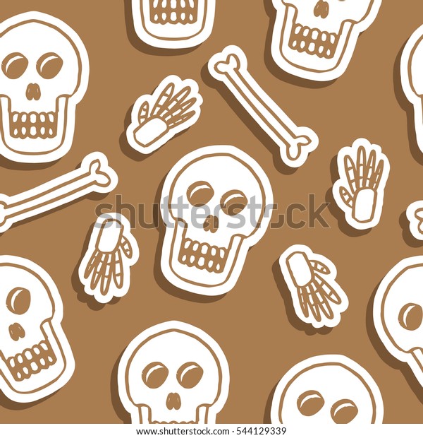 Skeleton Bone Skull Sticker Monochrome Seamless Stock Vector (Royalty ...
