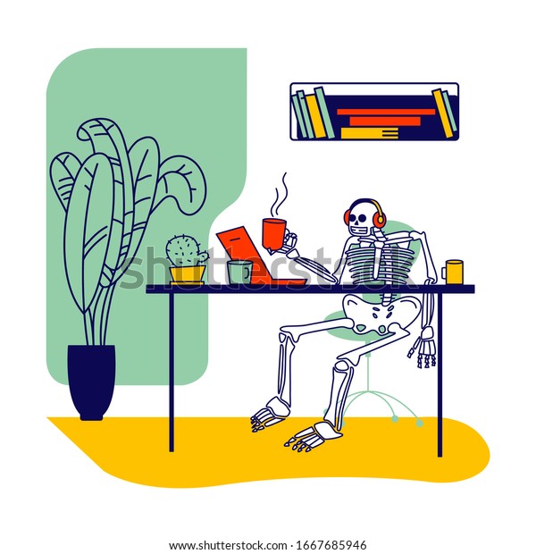 Skeleton Character Wearing Headset Sitting Office Stock Vector (Royalty ...
