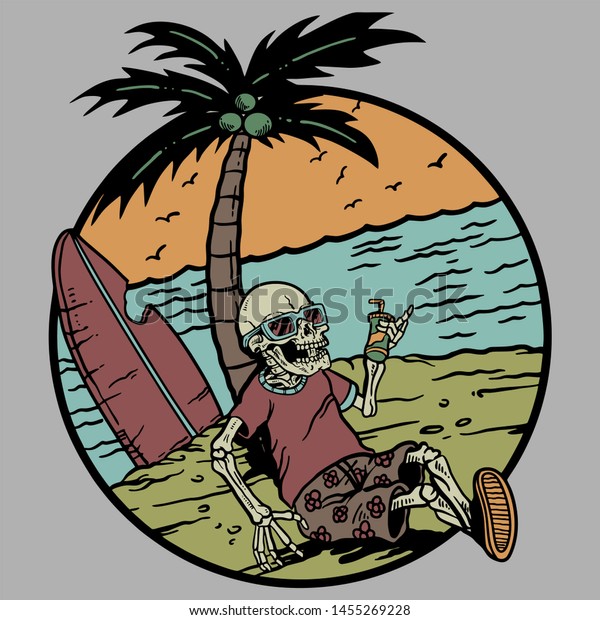skeleton chilling with cocktail Summer and beach