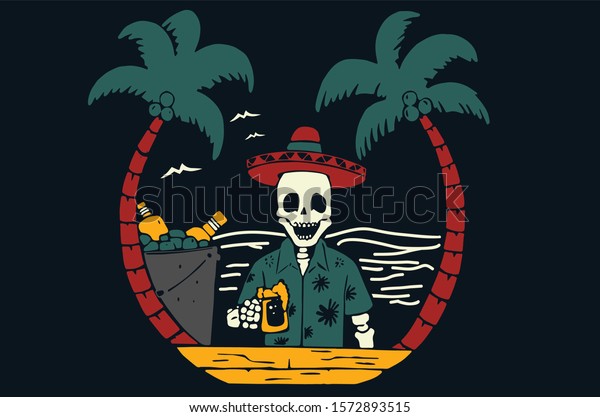 Skeleton Drinking Beer Beach Stock Vector (Royalty Free) 1572893515 ...