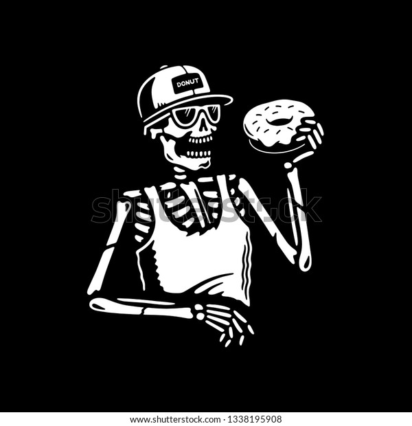 Skeleton Eating Donut Black Background Stock Vector (Royalty Free ...