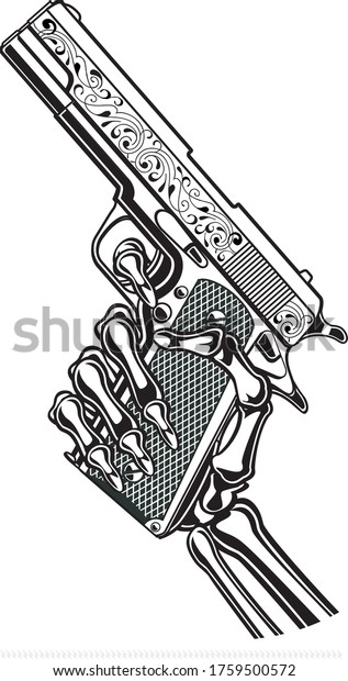 Skeleton Hand Holding Automatic Pistol Stock Vector (Royalty Free ...