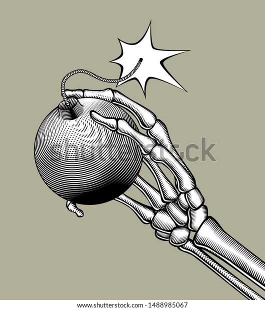 Skeleton Hand Holding Bomb Burning Wick Stock Vector (Royalty Free ...