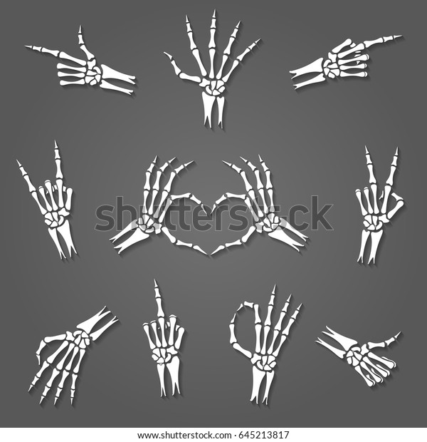 Skeleton Hand Signs Isolated On Grey Stock Vector (Royalty Free) 645213817