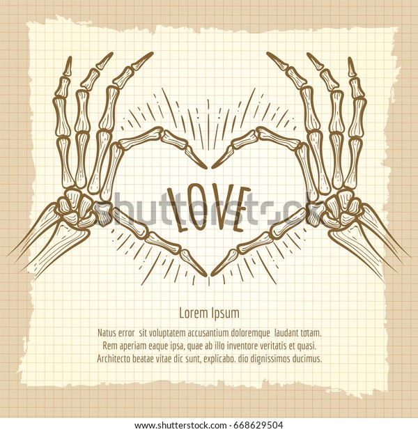Skeleton Hands Love Sign On Vintage Stock Vector (Royalty Free ...
