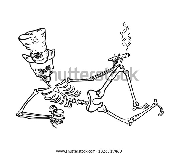 Skeleton Hat Cigar Drink Halloween Symbols Stock Vector (Royalty Free ...