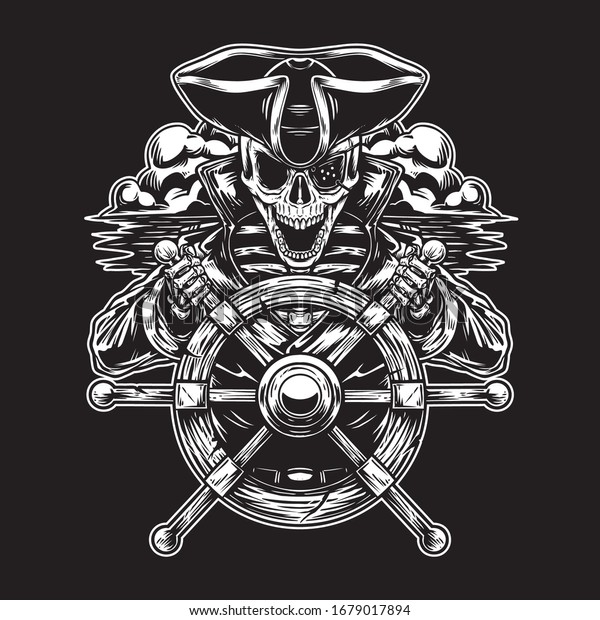 Skeleton Pirate Captain Sea Stock Vector (Royalty Free) 1679017894 ...