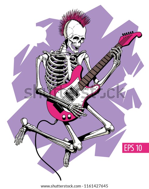 Vector de stock (libre de regalías) sobre Skeleton Punk Rock Guitar ...