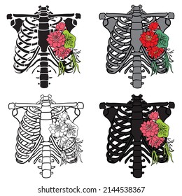 Skeleton Rib Cage Floral Set Eps Stock Vector (Royalty Free) 2144538367 ...