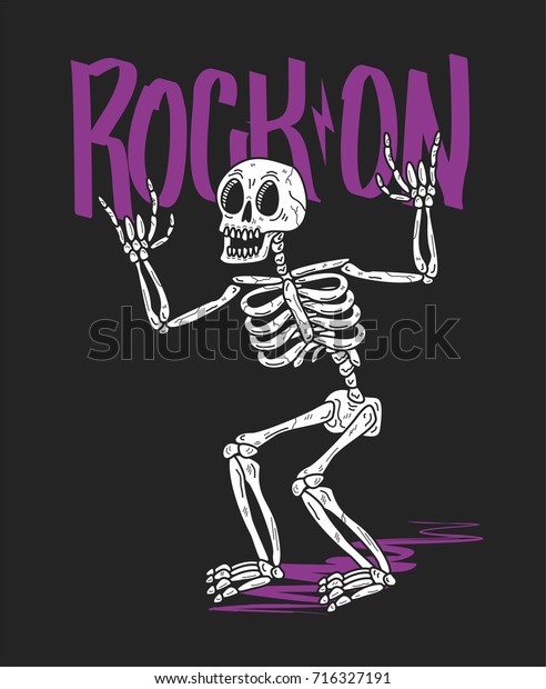 Skeleton Rock On Black Background Stock Vector (Royalty Free) 716327191 ...