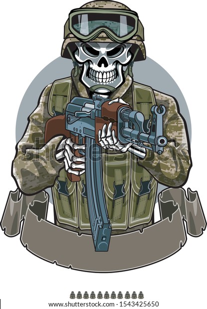 Skeleton Solider Wearing Uniform Helmet Holding 스톡 벡터(로열티 프리 ...