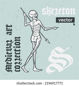 Skeleton Vector Engraving Style Illustration Medieval Stock Vector ...