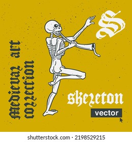 Skeleton Vector Engraving Style Illustration Medieval Stock Vector ...