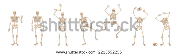 Skeleton Walking Jumping Greeting Scaring Waving Stock Vector (Royalty ...