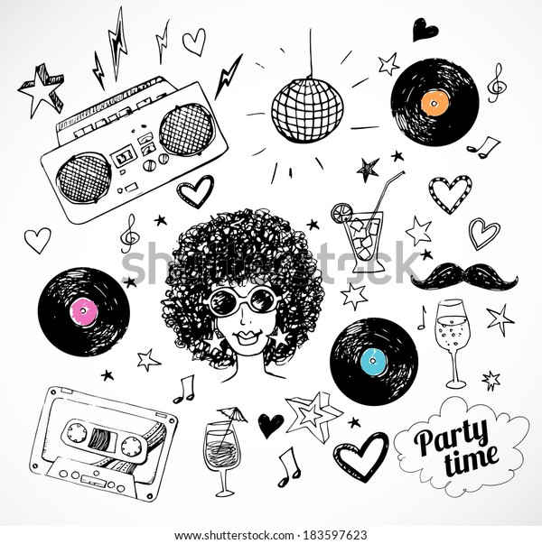 Sketch 80s Party Objects Vector Illustration Stock Vector (Royalty Free ...