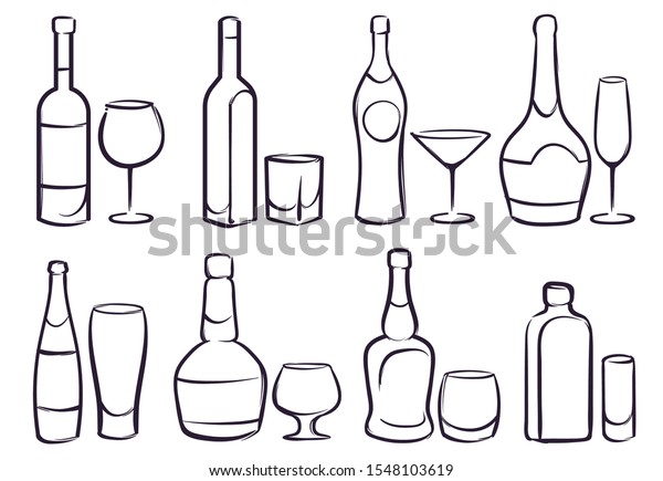 Sketch Alcohol Drinks Hand Drawn Collection Stock Vector (Royalty Free ...