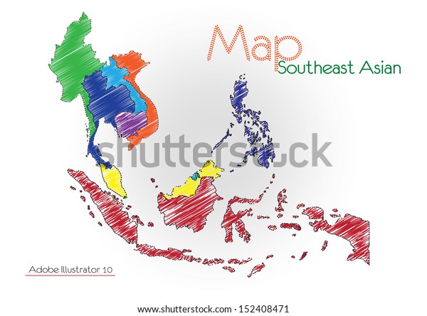 Sketch Asean Map Vector Illustration Stock Vector (Royalty Free) 152408471