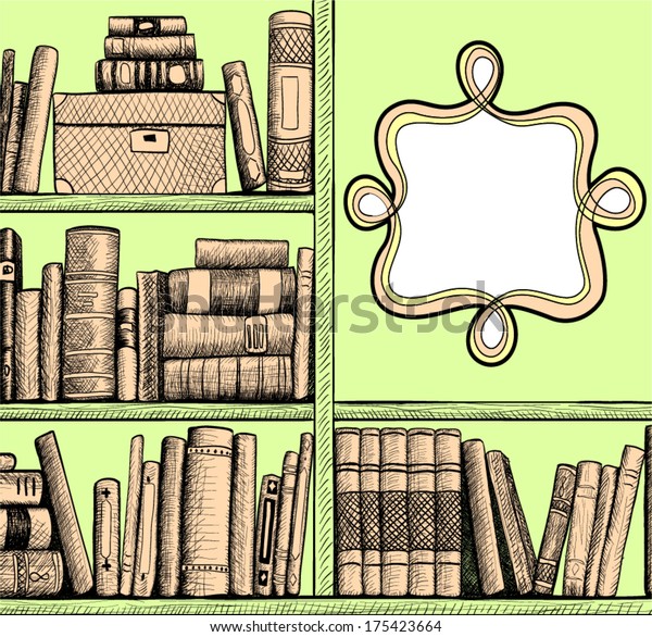 Sketch Background Book Shelves Stock Vector (Royalty Free) 175423664 ...