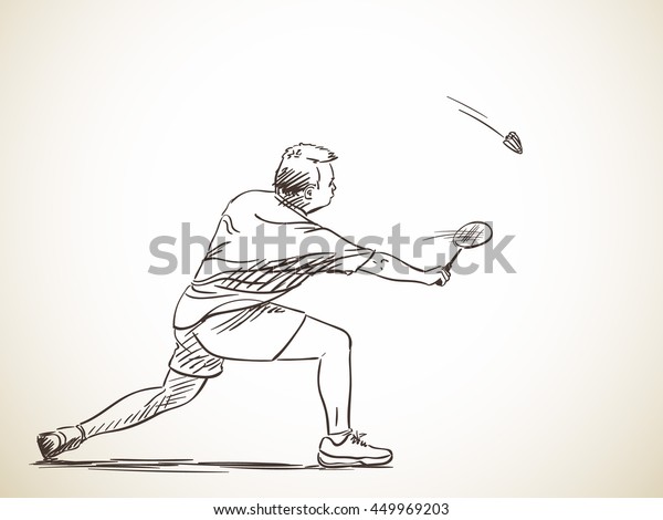 Sketch Badminton Player Hand Drawn Vector Stock Vector (Royalty Free ...