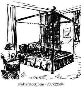 Sketch Bedroom Interior Bed Stock Vector (Royalty Free) 733922584 ...