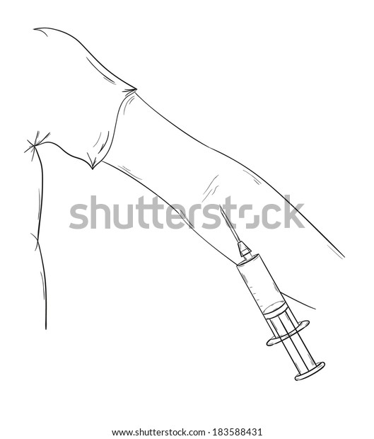 sketch of the blood collection, hand and injection, isolate