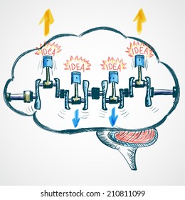 Sketch Brain Engine Ideas Colorful Stock Vector (Royalty Free ...