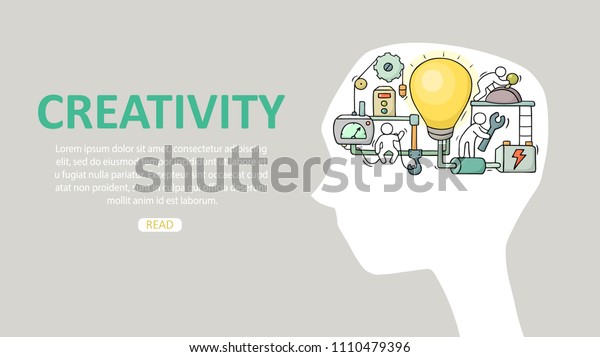Sketch Brain Working Little People Cartoon Stock Vector (Royalty Free ...