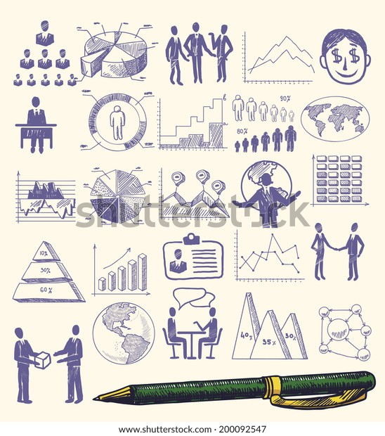 Sketch Business Organization Management Concept Icons Stock Vector ...
