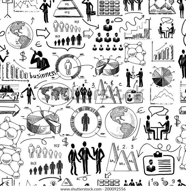 Sketch business organization management process seamless pattern doodle ...