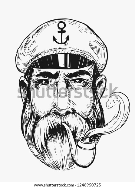 Sketch Captain Hand Drawn Illustration Converted Stock Vector (Royalty ...