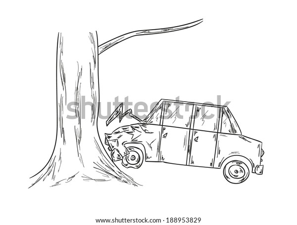Sketch Car Tree Accident Stock Vector (Royalty Free) 188953829 ...