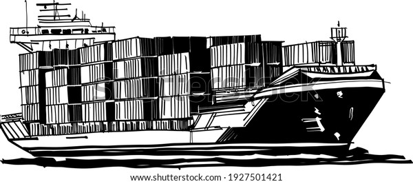 Sketch Cargo Ship Stock Vector (Royalty Free) 1927501421 | Shutterstock
