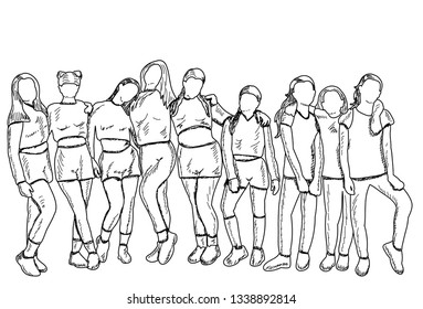 Sketch Children Stand Hugging Stock Vector (Royalty Free) 1338892814 ...