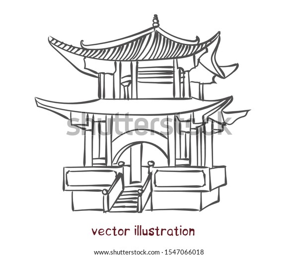 Sketch Chinese Pagoda Vector Isolated Illustration Stock Vector ...