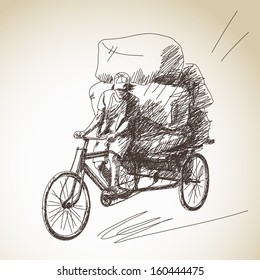 Sketch Cycle Rickshaw Delivery Stock Vector (Royalty Free) 160444475 ...