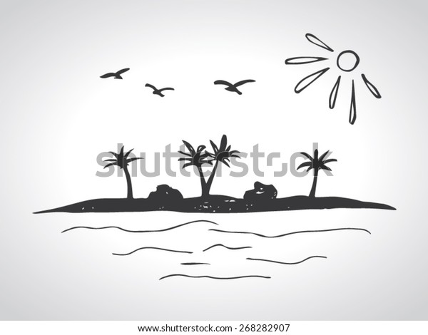 Sketch Desert Island Stock Vector (Royalty Free) 268282907