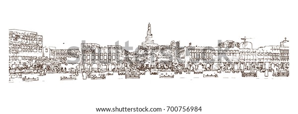Sketch Doha Qatar Building Vector Illustration Stock Vector (Royalty ...