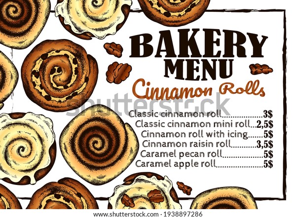 Sketch Drawing Bakery Menu Template Cinnamon Stock Vector (Royalty Free ...