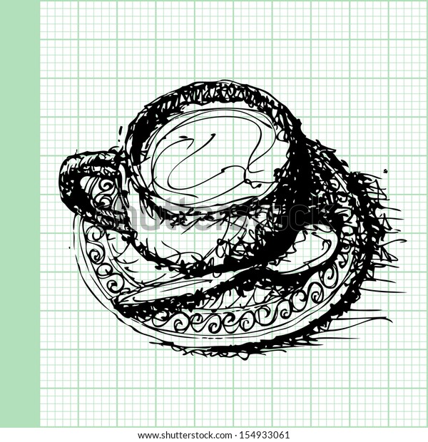 Sketch Drawing Coffee On Graph Paper Stock Vector (Royalty Free ...