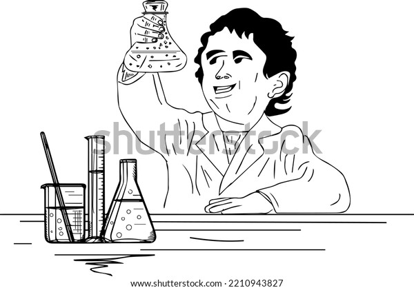 Sketch Drawing School Kids Doing Experiment Stock Vector (Royalty Free ...