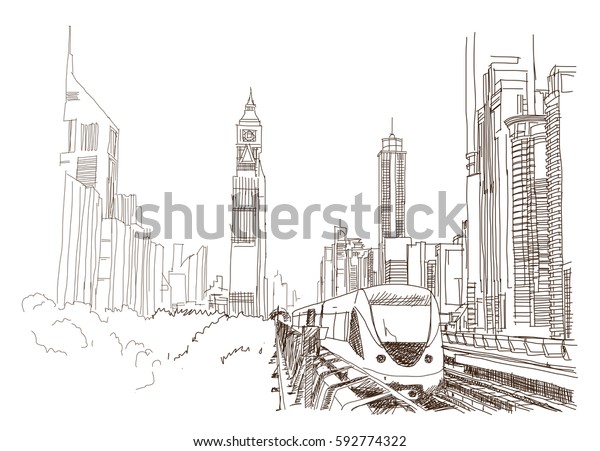 Sketch Dubai Metro Building Vector Illustration Stock Vector (Royalty ...