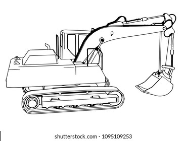 Vektor Stok Sketch Excavator Vector (Tanpa Royalti) 1095109253 ...