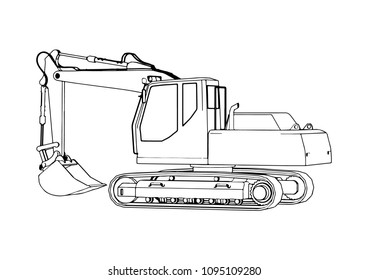 Excavator Sketch Isolated On White Background Stock Illustration ...