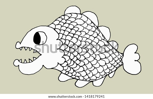 Sketch Fish Big Teeth On Gray Stock Vector (Royalty Free) 1418179241 ...
