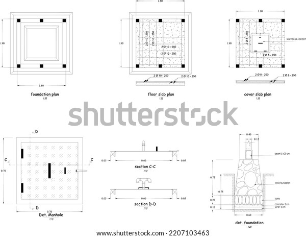 Sketch Foundation Plan Foundation Details Sketch Stock Vector (Royalty ...