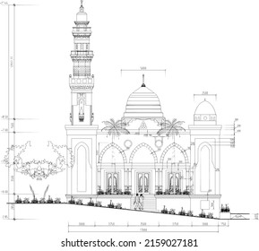 Sketch Front View Mosque Stock Vector (Royalty Free) 2159027181 ...