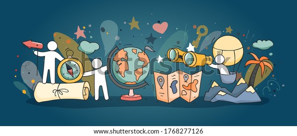 Sketch Geography Class Studing Little People Stok Vektör (Telifsiz ...
