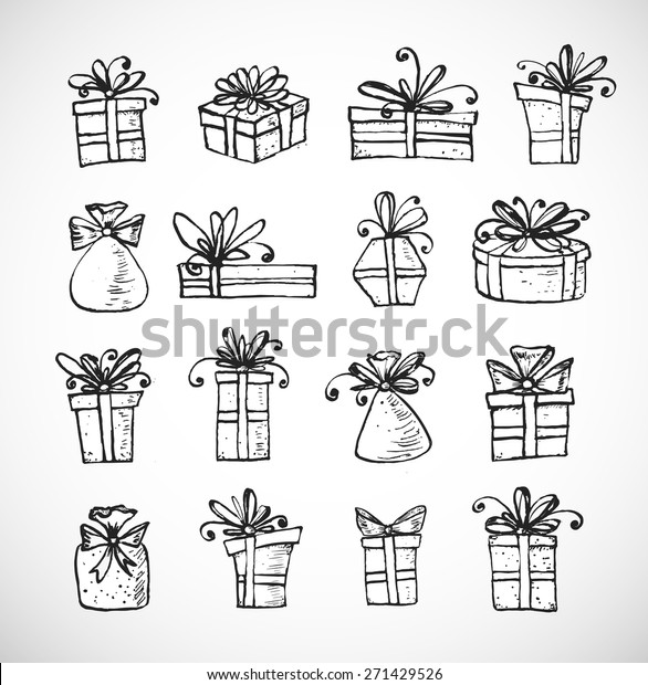Sketch Gift Boxes Collection Handdrawn Ink Stock Vector (Royalty Free ...