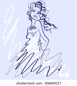 Sketch Girl Vector Stock Vector (Royalty Free) 306843317 | Shutterstock