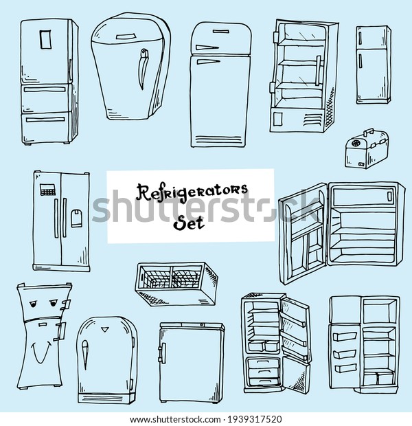 Sketch Hand Drawing Refrigerators Collection On Stock Vector (Royalty ...
